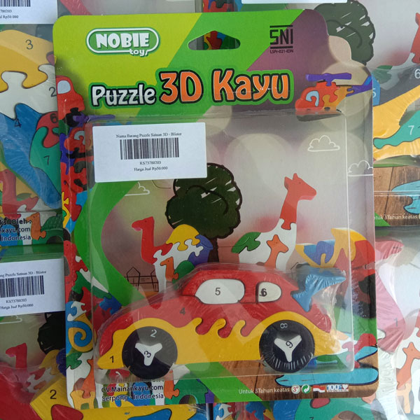 Mainan Edukatif Dari Kayu Puzzle Satuan - Puzzle 3D Mobil - Kayu Seru