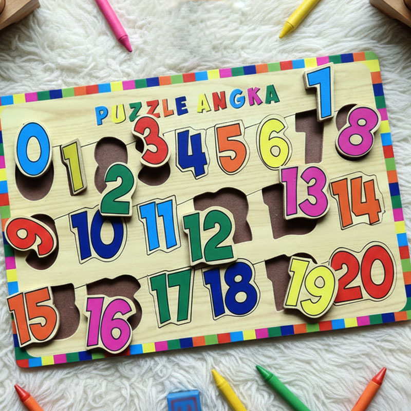 Puzzle Angka 0-20 Mainan Kayu Media Belajar Edukatif - Kayu Seru